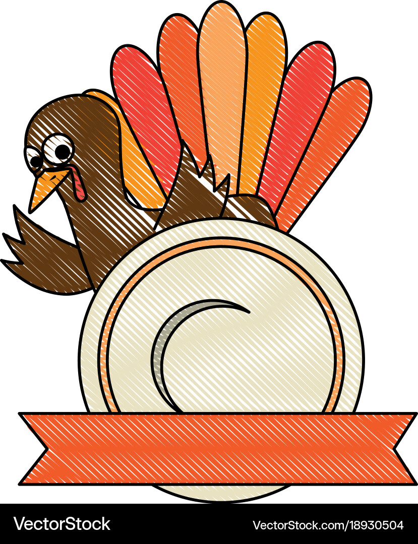 Thanksgiving turkey with dish character icon Vector Image
