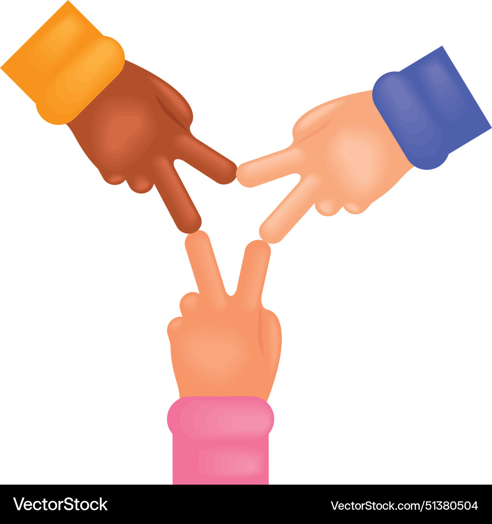 Three hands expression friendship Royalty Free Vector Image