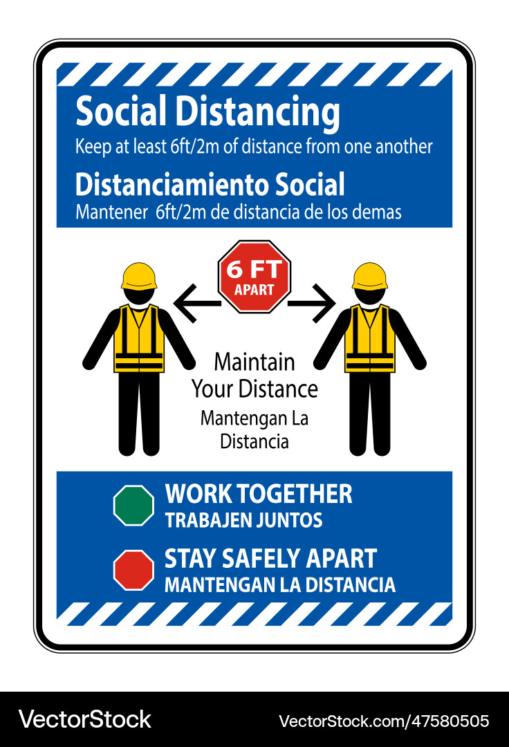 Notice bilingual social distancing construction Vector Image