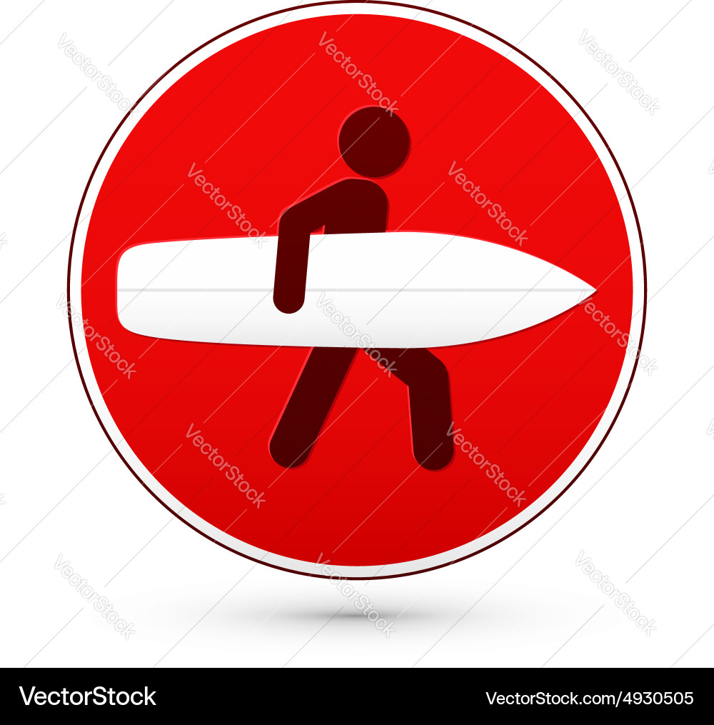 Red round stop sign with man and surfboard Vector Image