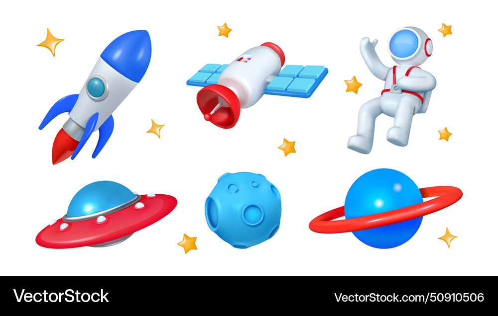 3d space planet and rocket icons astronaut Vector Image