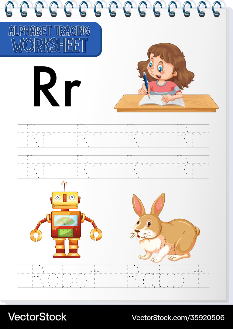 Alphabet tracing worksheet with letter r Vector Image