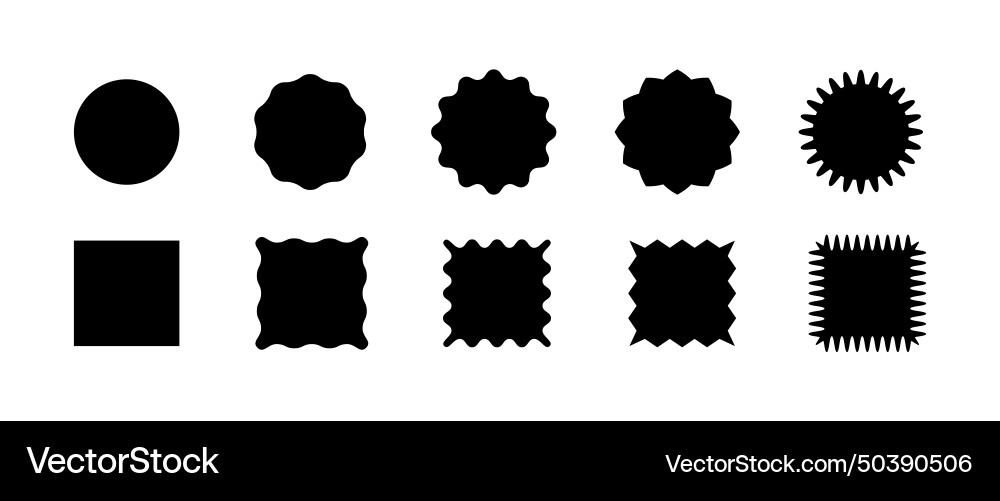 Black squares and circle with wavy edges Vector Image