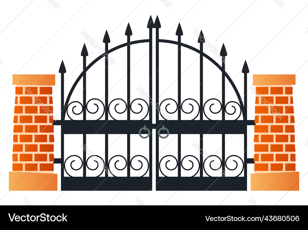 Closed wrought iron gate - modern flat design Vector Image