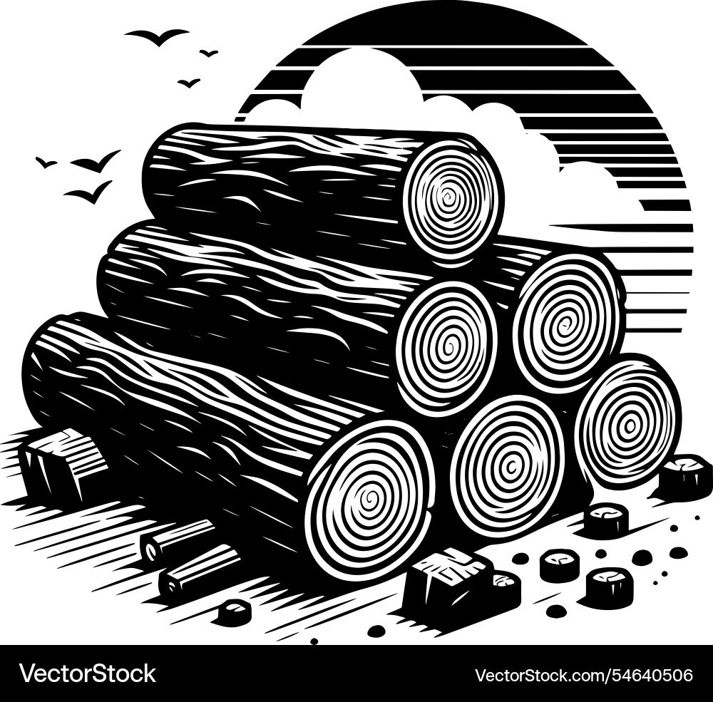 Wood log stack silhouette isolated on white Vector Image