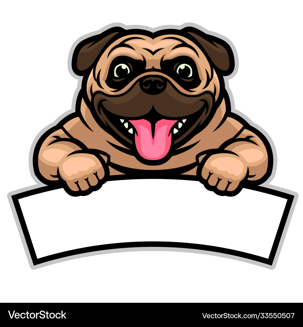 Cute Pug Dog with Banner Royalty Free Vector Image