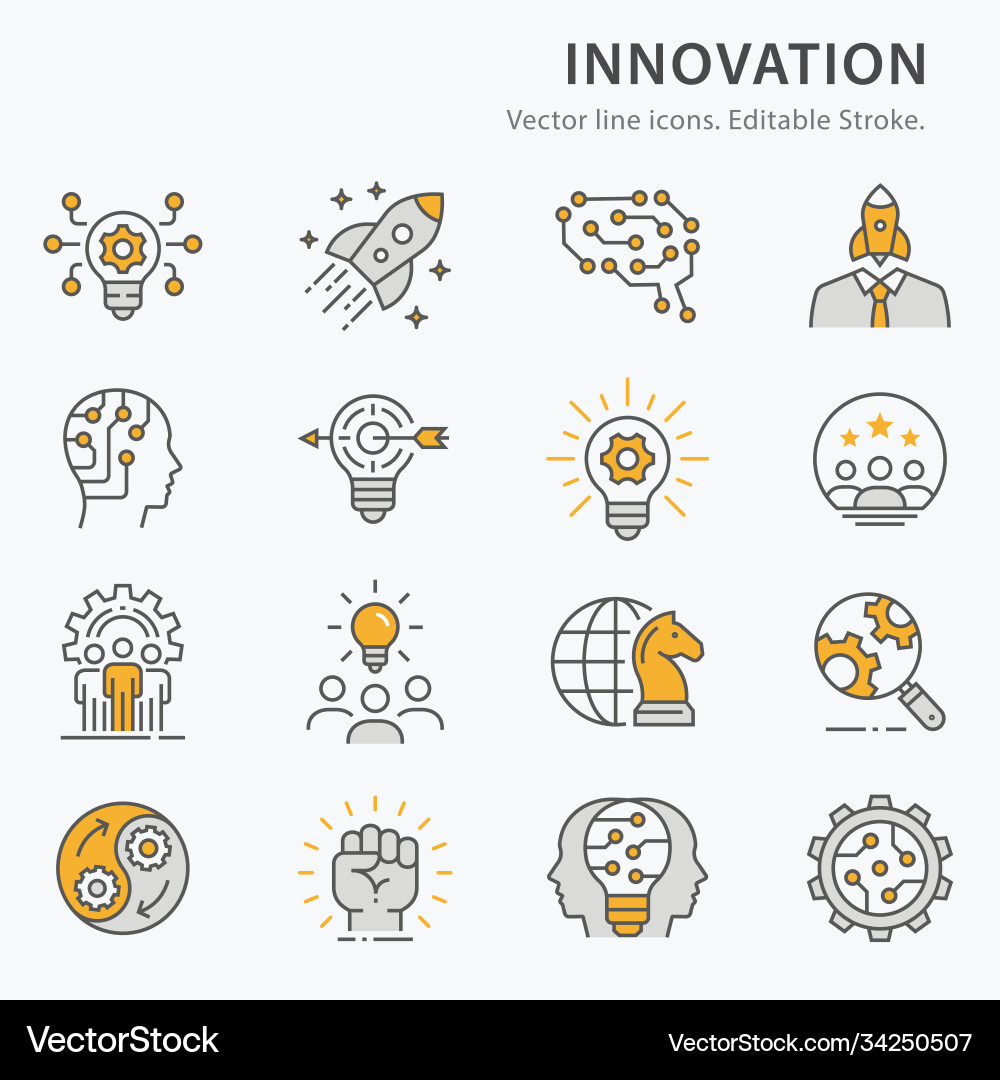 Innovation flat line icon set Royalty Free Vector Image