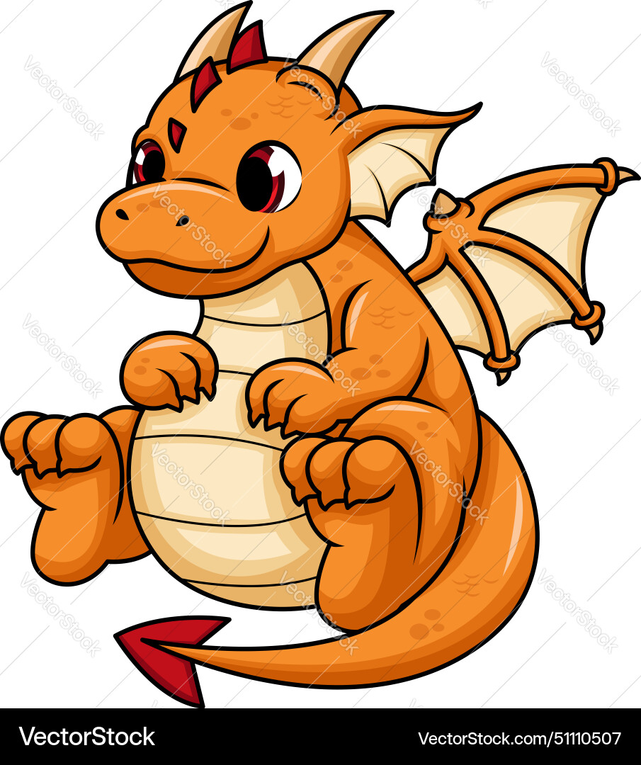 Orange chubby dragon cartoon clip art Royalty Free Vector