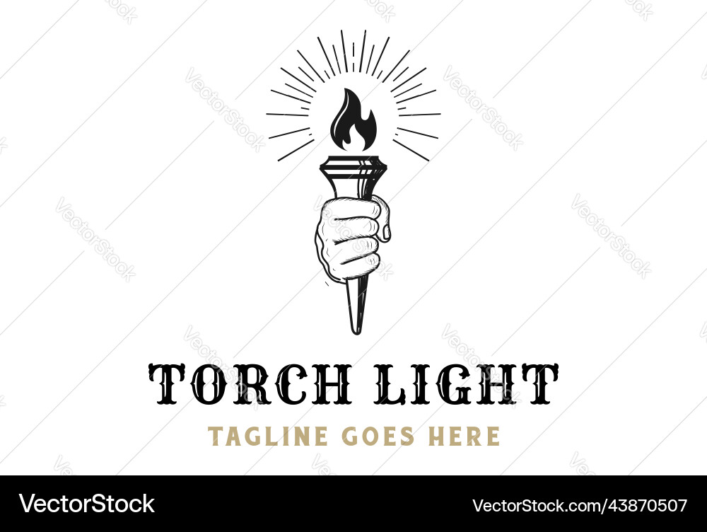 Vintage sketch hand hold torch fire flame light Vector Image