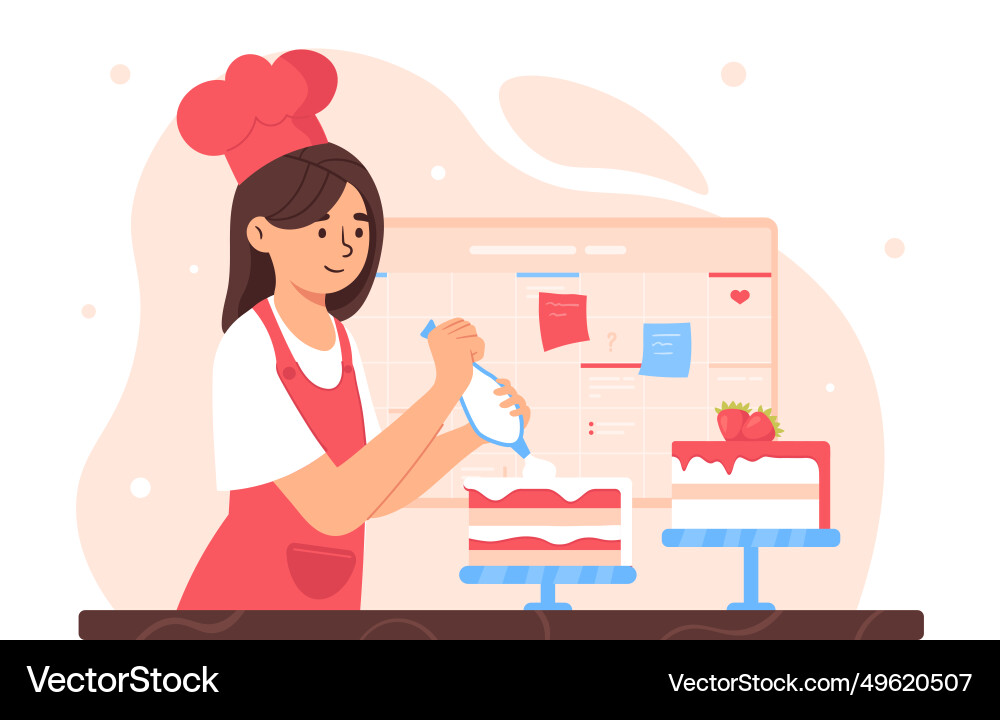 Woman Baking Cake in Kitchen Royalty Free Vector Image