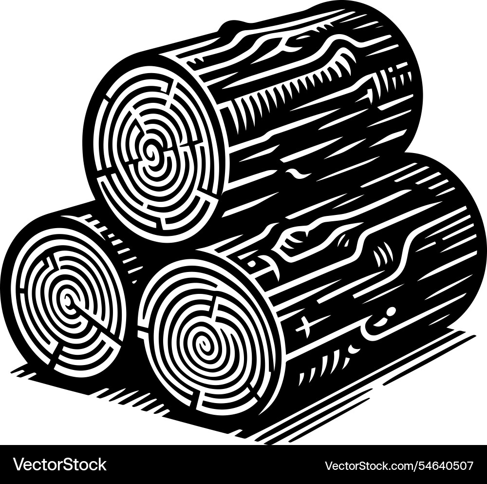Wood log stack silhouette isolated on white Vector Image