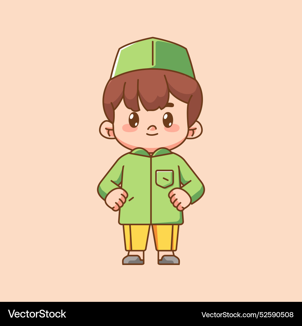 Cute muslim boy stand pose child kawaii chibi Vector Image