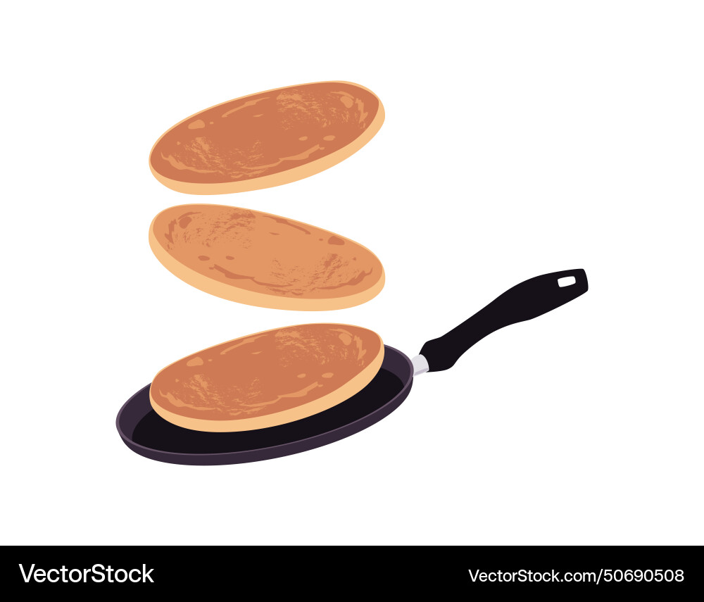 Pancakes toss in the pan turn pancake Royalty Free Vector