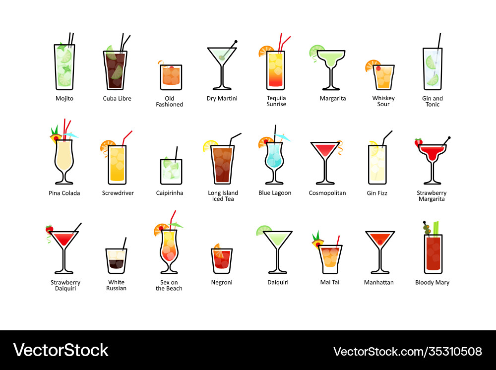 Popular Cocktail Icons Royalty Free Vector Image