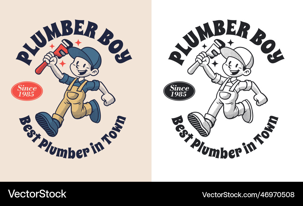 Retro Plumber Boy Cartoon Royalty Free Vector Image