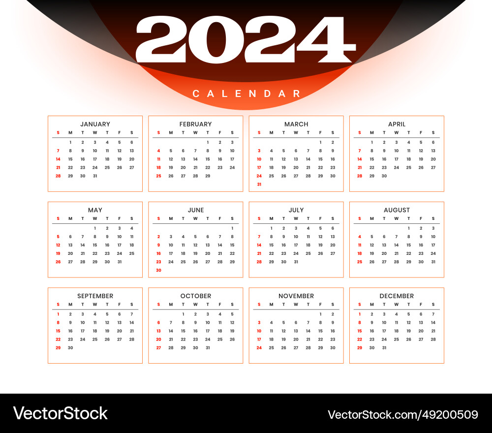 2024 new year printable calendar template manage Vector Image