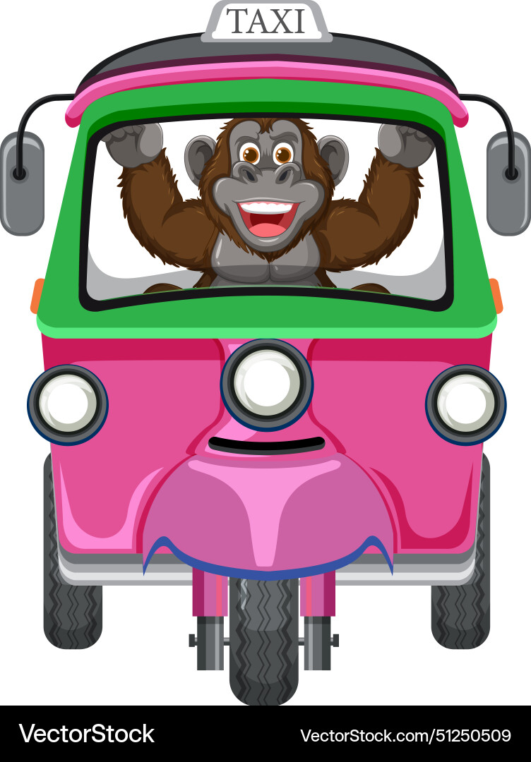 A happy monkey driving vibrant taxi cab Royalty Free Vector