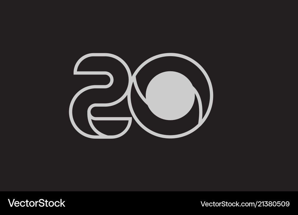 Black and white number 20 logo icon design Vector Image