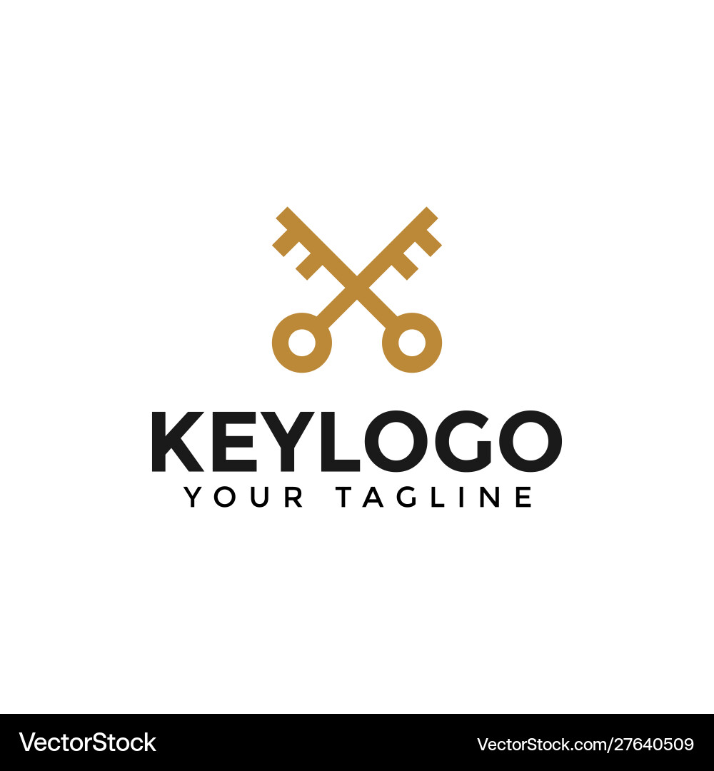Simple golden crossed key logo design template Vector Image