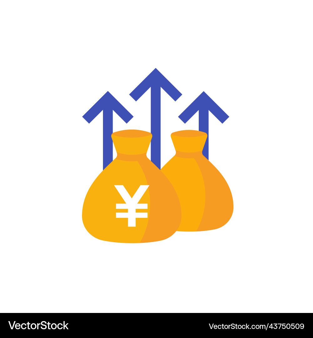 Wealth growth fund increase icon with yuan Vector Image