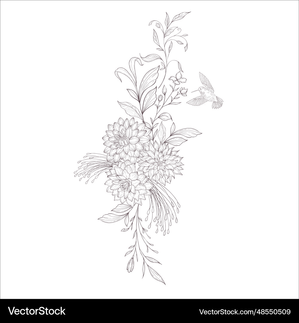 Wedding bouquet line art Royalty Free Vector Image
