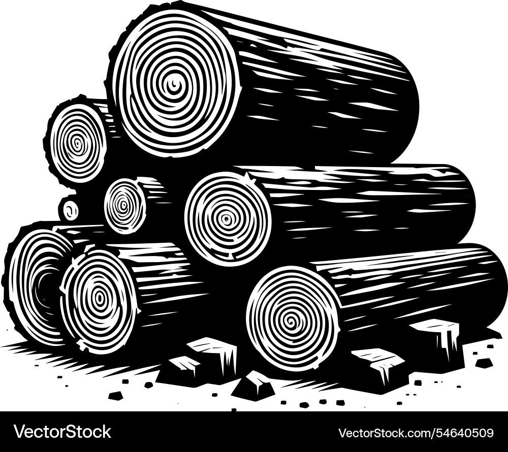 Wood log stack silhouette isolated on white Vector Image