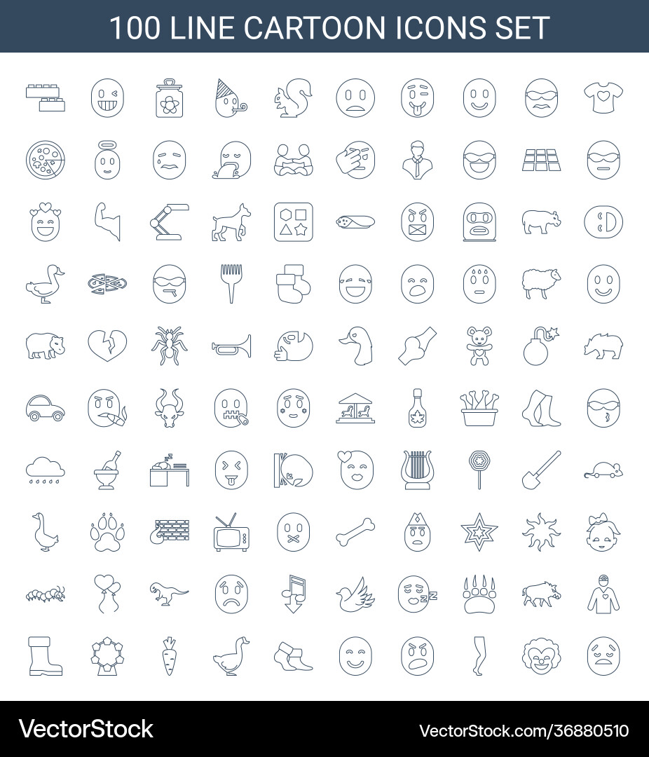 100 cartoon icons Royalty Free Vector Image - VectorStock