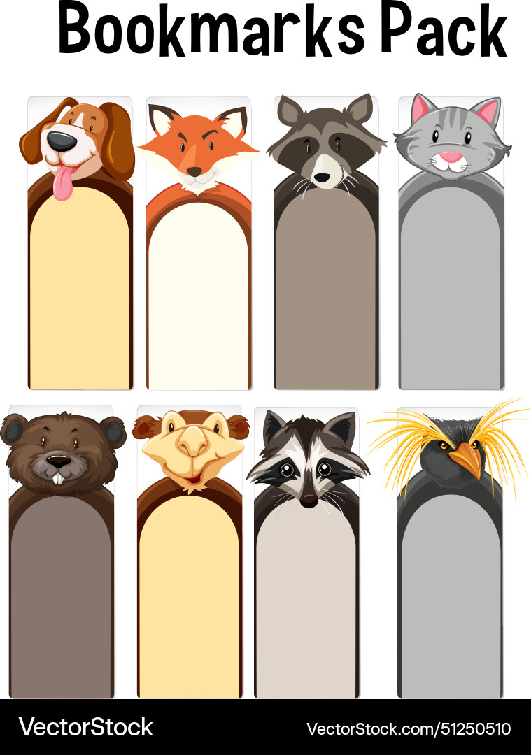 Colorful bookmarks featuring various cute animals Vector Image