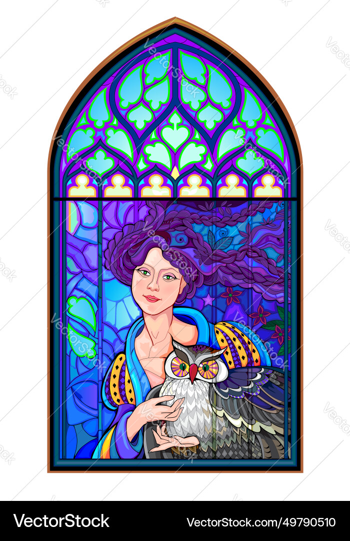 Colorful medieval stained glass window gothic Vector Image