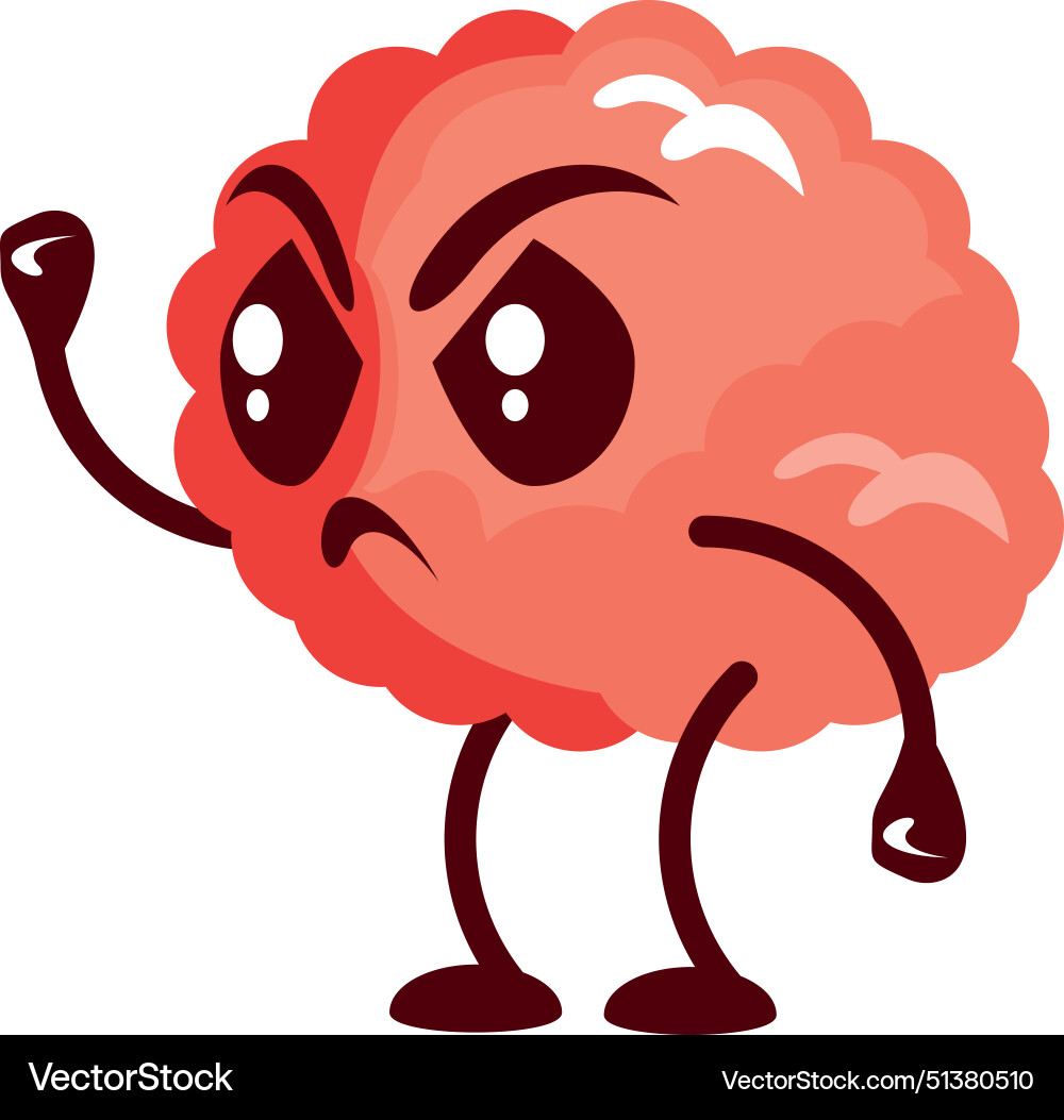 Cute angry brain cartoon Royalty Free Vector Image