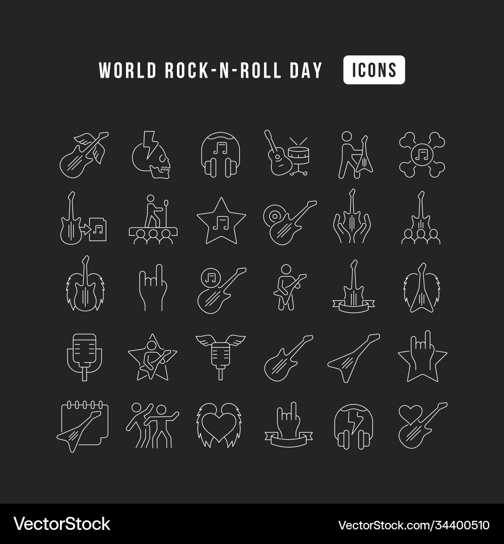 Line icons world rock-n-roll day Royalty Free Vector Image