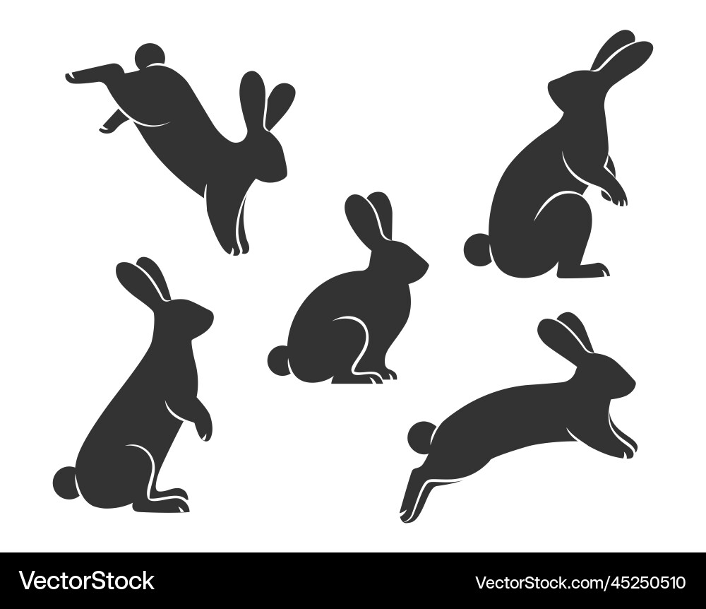 Rabbit silhouette set Royalty Free Vector Image