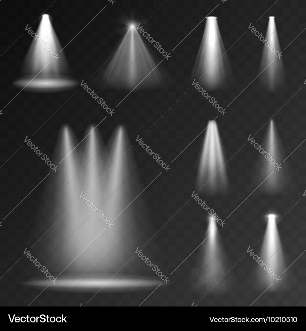 Realistic white gray glowing spotlights set Vector Image