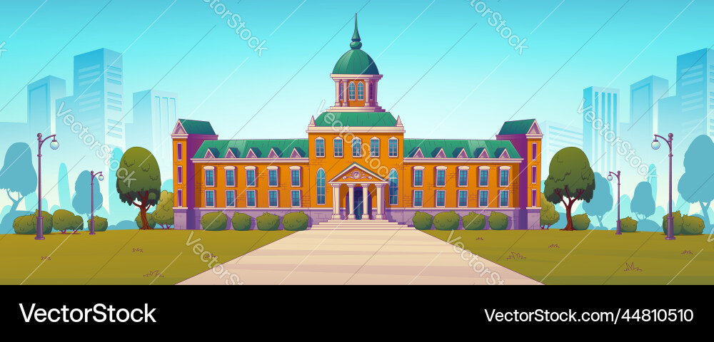 University or college campus building front view Vector Image