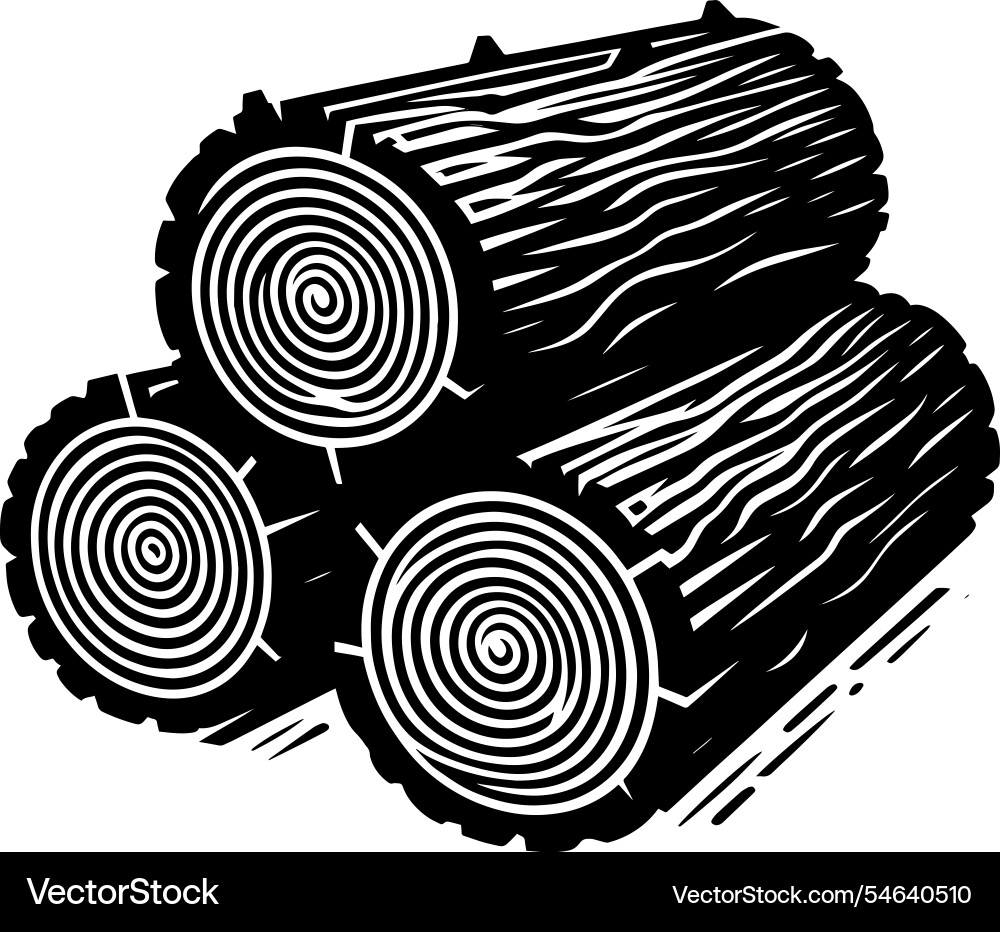 Wood log stack silhouette isolated on white Vector Image