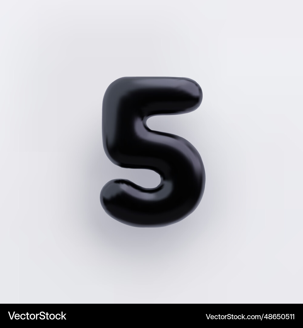3d black number 5 with a glossy surface on white Vector Image