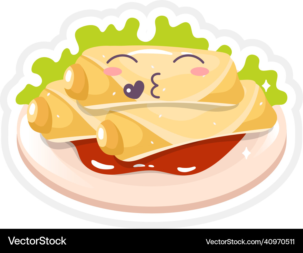 Chinese spring rolls cute kawaii character asian Vector Image