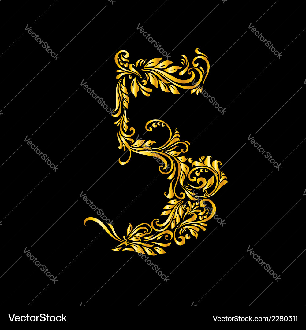 Decorated five digit on black Royalty Free Vector Image