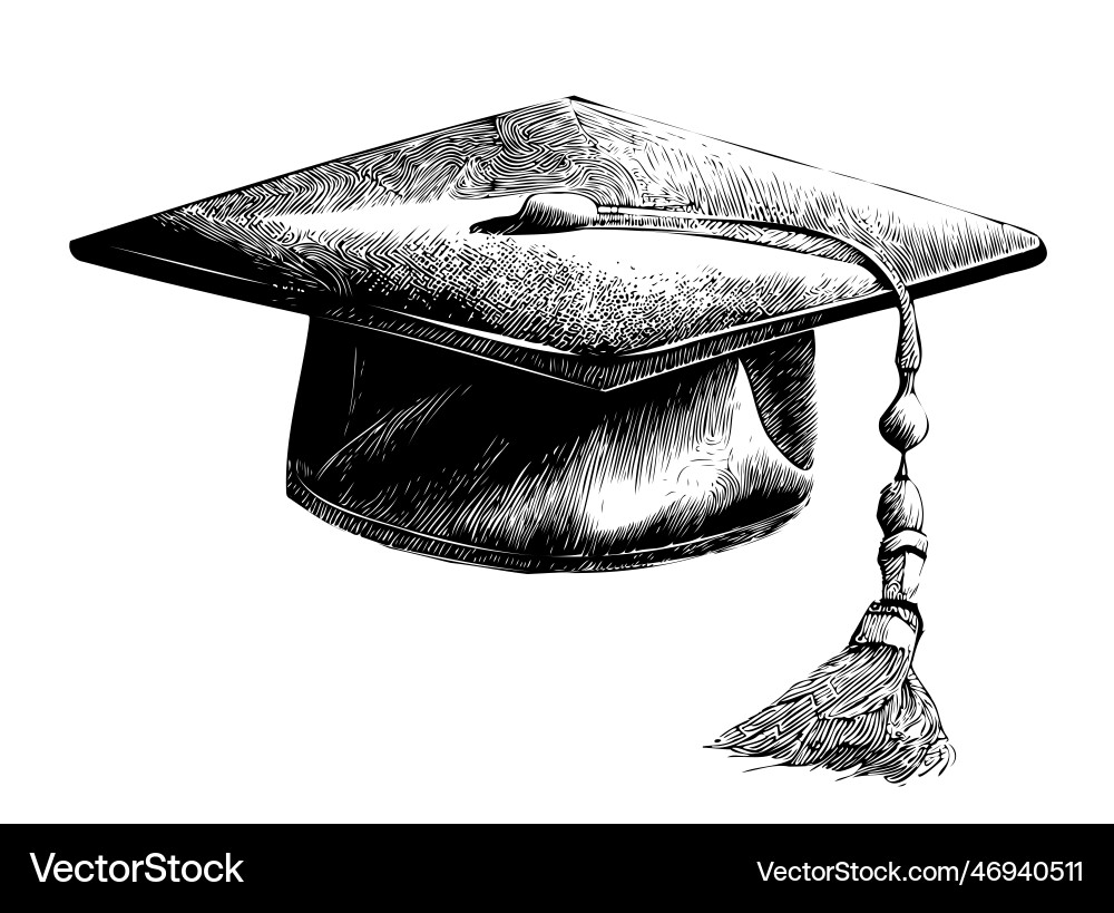Graduation cap student hand drawn sketch Vector Image