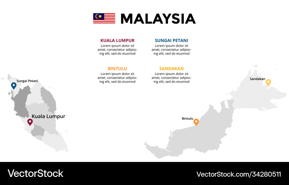 Malaysia map infographic template slide Royalty Free Vector