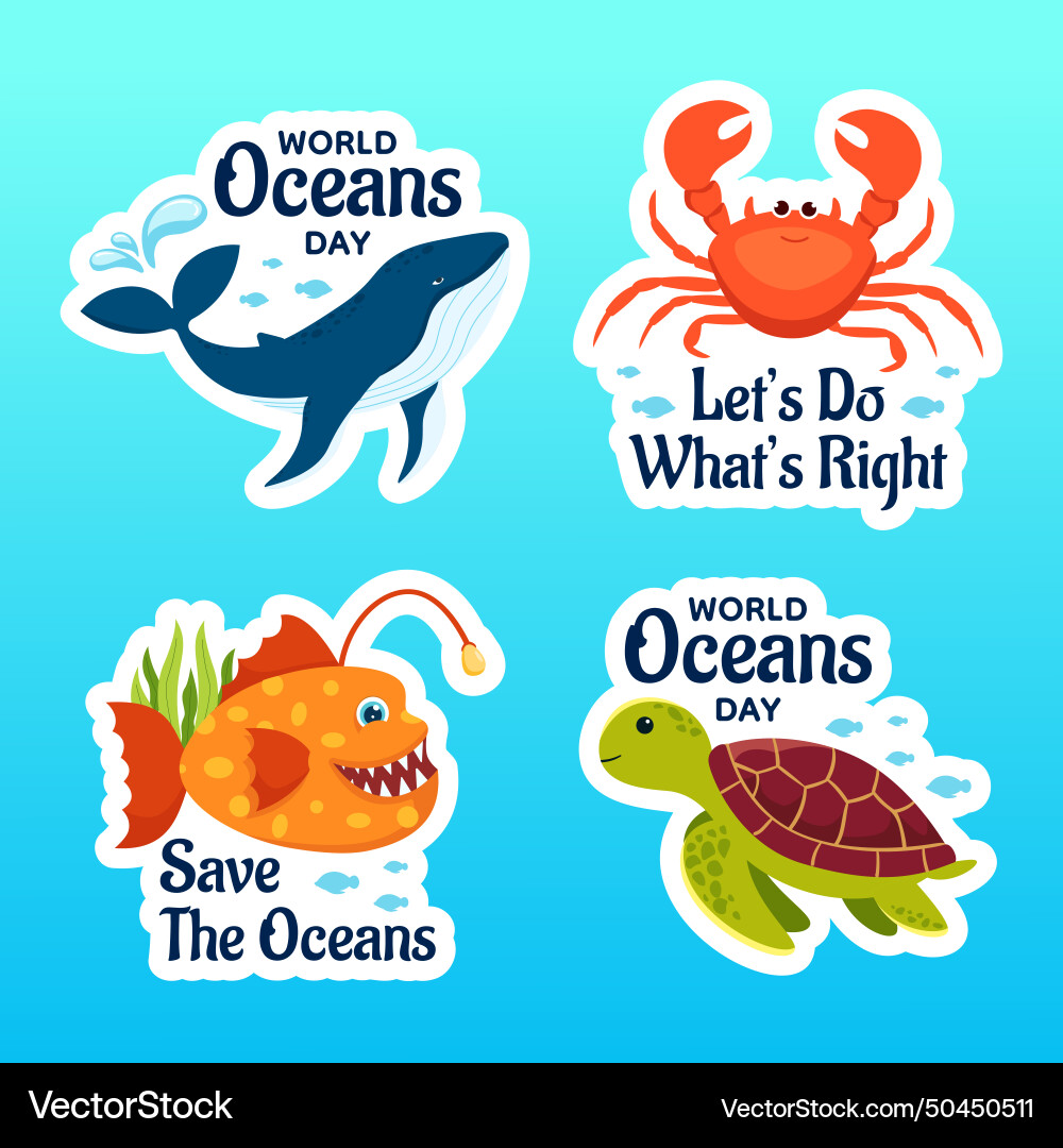 Oceans day label flat cartoon hand drawn Vector Image