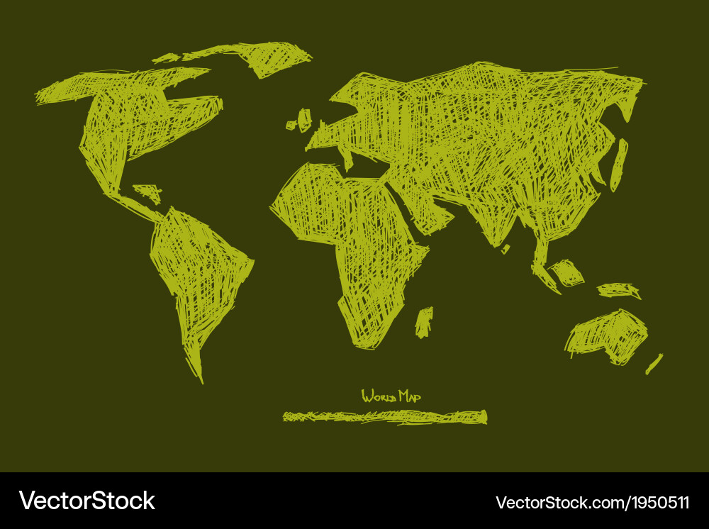 Paper hand drawn green world map Royalty Free Vector Image