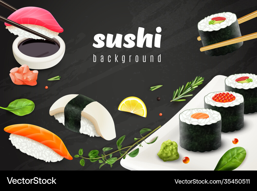 Realistic sushi background Royalty Free Vector Image
