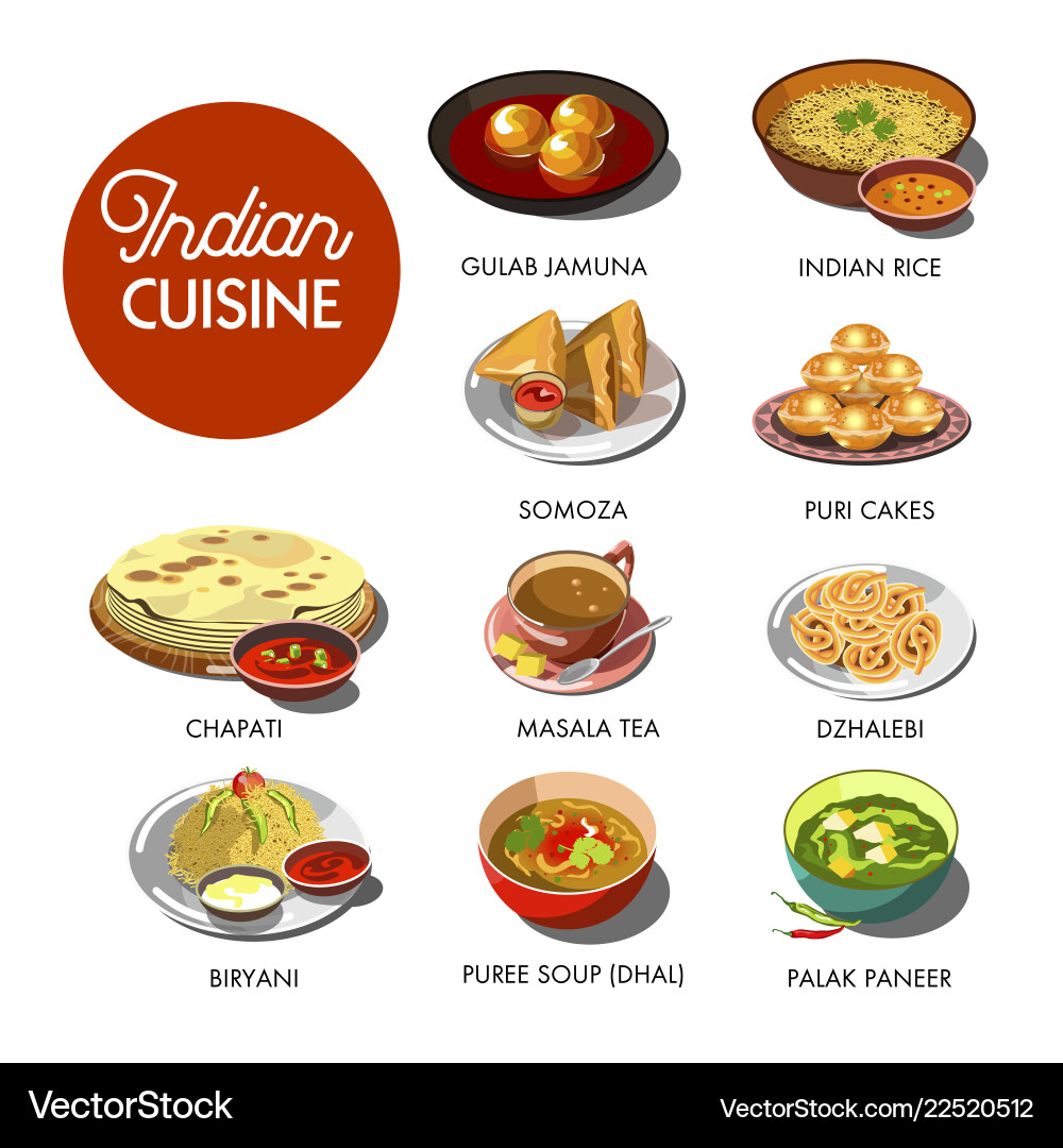 Indian Food: Curry, Rice & Bread Royalty Free Vector