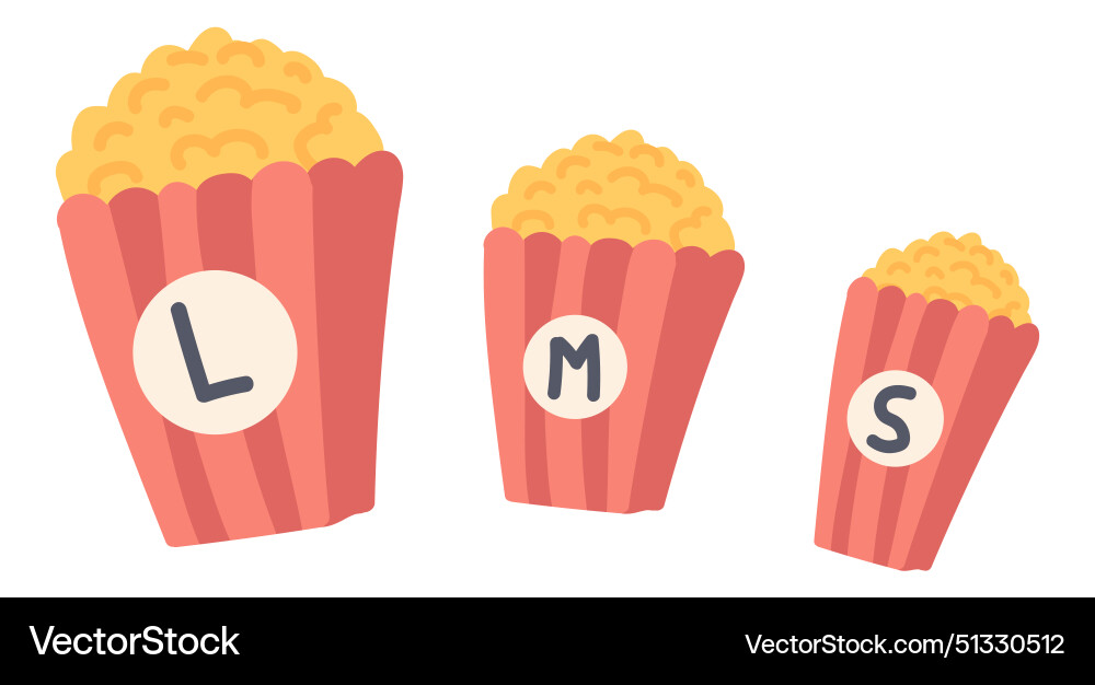 Popcorn buckets in flat design cinema snack Vector Image