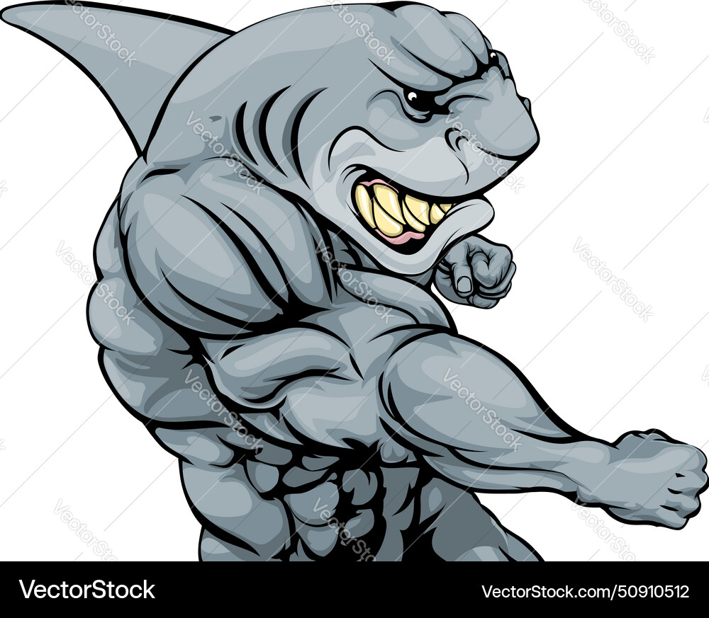 Punching shark mascot Royalty Free Vector Image