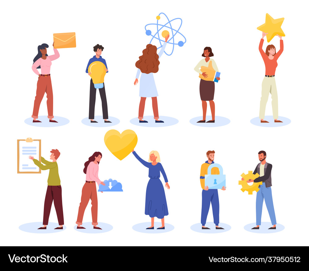 Set tiny people different activities Royalty Free Vector