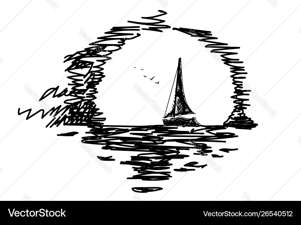 Sketch a yacht at sunset Royalty Free Vector Image