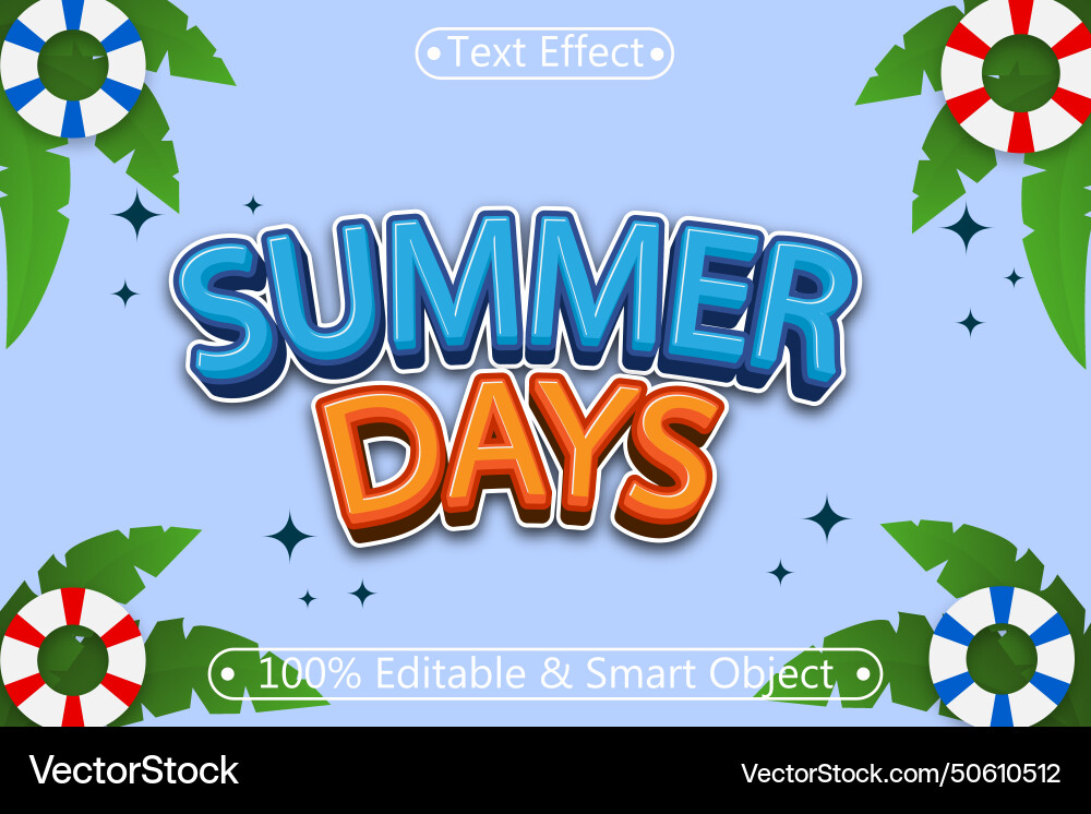 Summer days editable text effect 3 dimension Vector Image