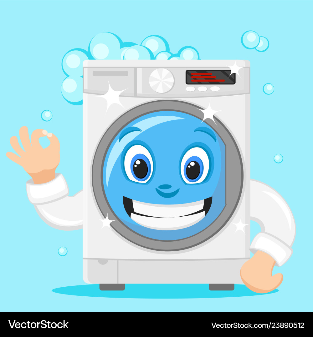 Washing machine smiles and shows the class Vector Image